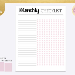 Monthly Checklist Printable Planner Insert, Yearly Tracker, Monthly ...