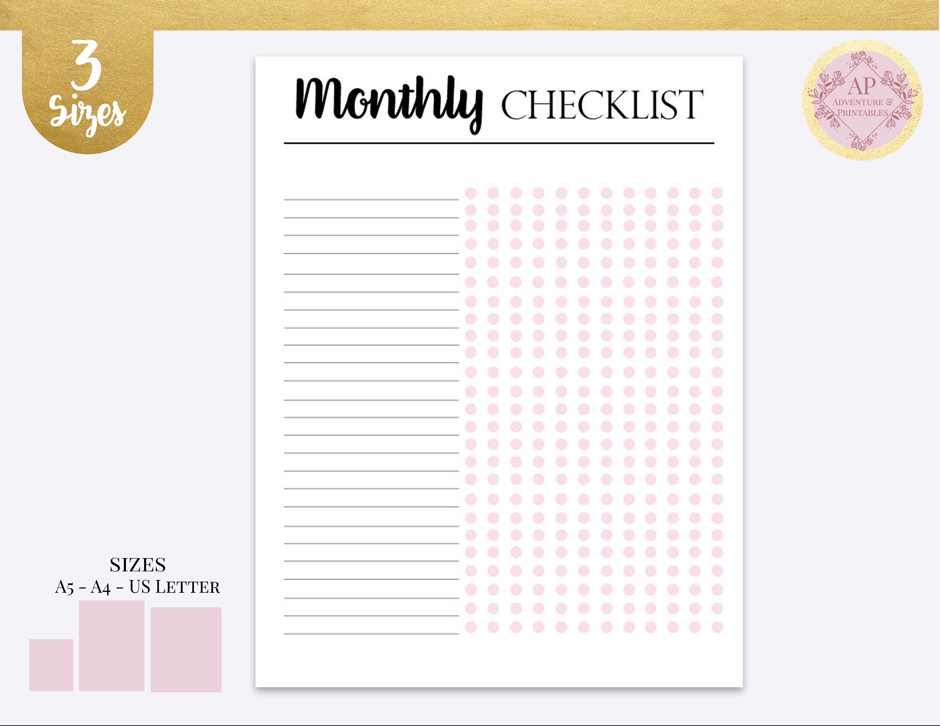 Monthly Checklist Printable Planner Insert, Yearly Tracker, Monthly ...