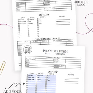 Pie Order Form, Editable Bakery Forms, Custom Pie Order Form, Pie ...