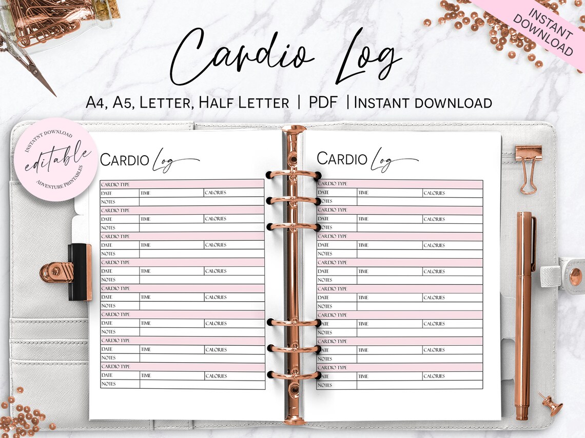 Cardio Log, Cardio Tracker, Workout Planner Printable Insert, Fitness ...