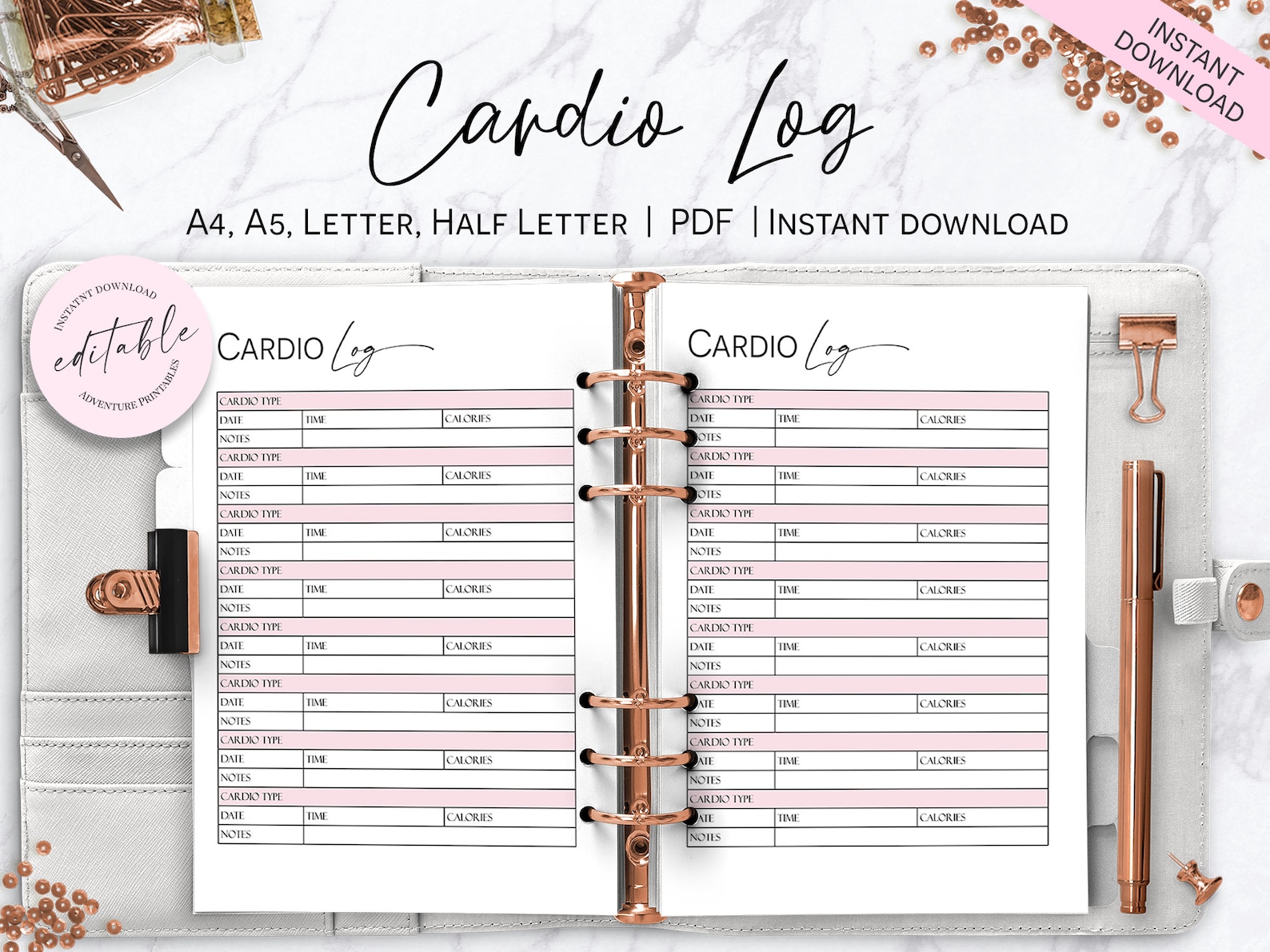 Cardio Log, Cardio Tracker, Workout Planner Printable Insert, Fitness ...