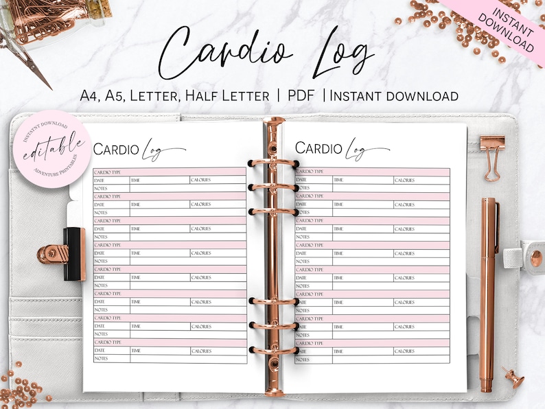 Cardio Log, Cardio Tracker, Workout Planner Printable Insert, Fitness ...