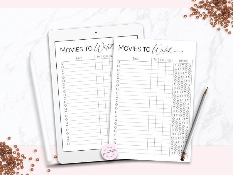 Movies to Watch List Printable Planner, Movies Tracker, Movie Planner ...