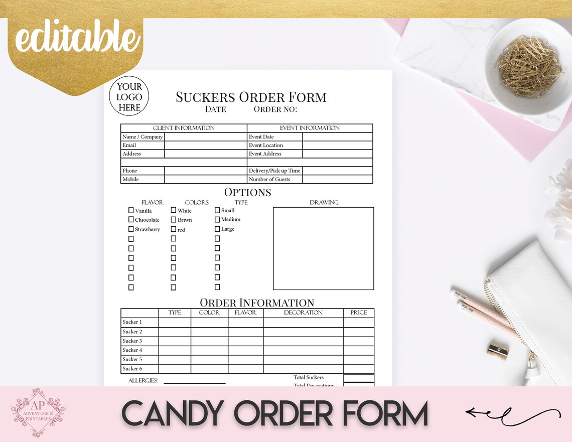 Candy Order Form, Editable Bakery Forms, Sucker Order Form, Baking ...