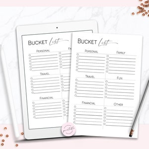 Personal Bucket List, Bucket List Planner Insert - Etsy