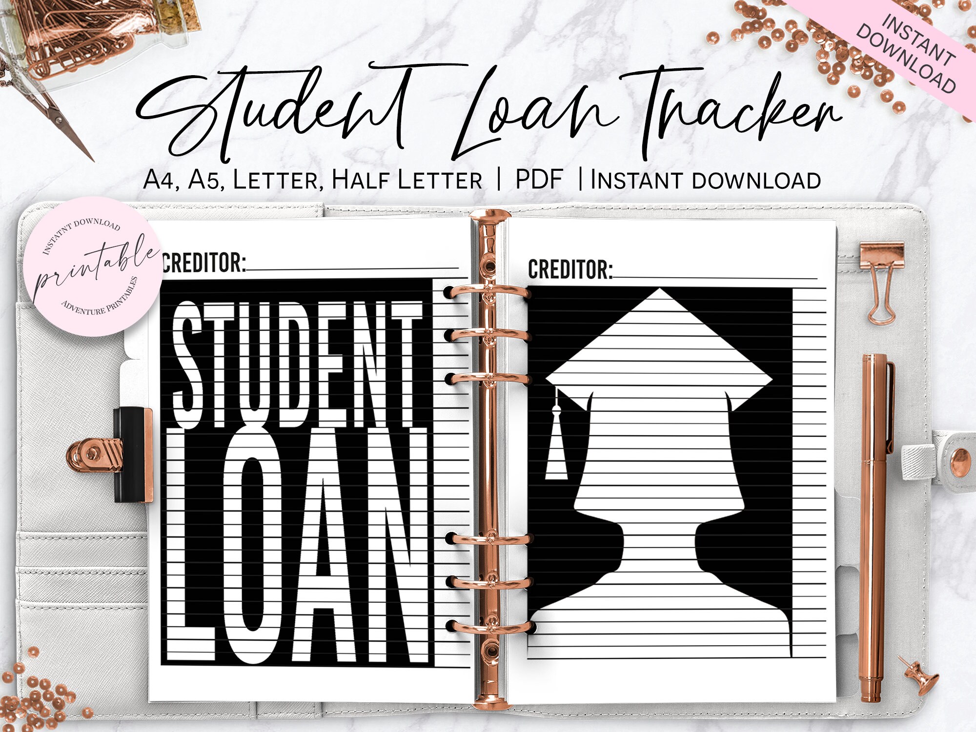 Student Loan Payoff Tracker, Debt Payments Tracker, Color in Student ...