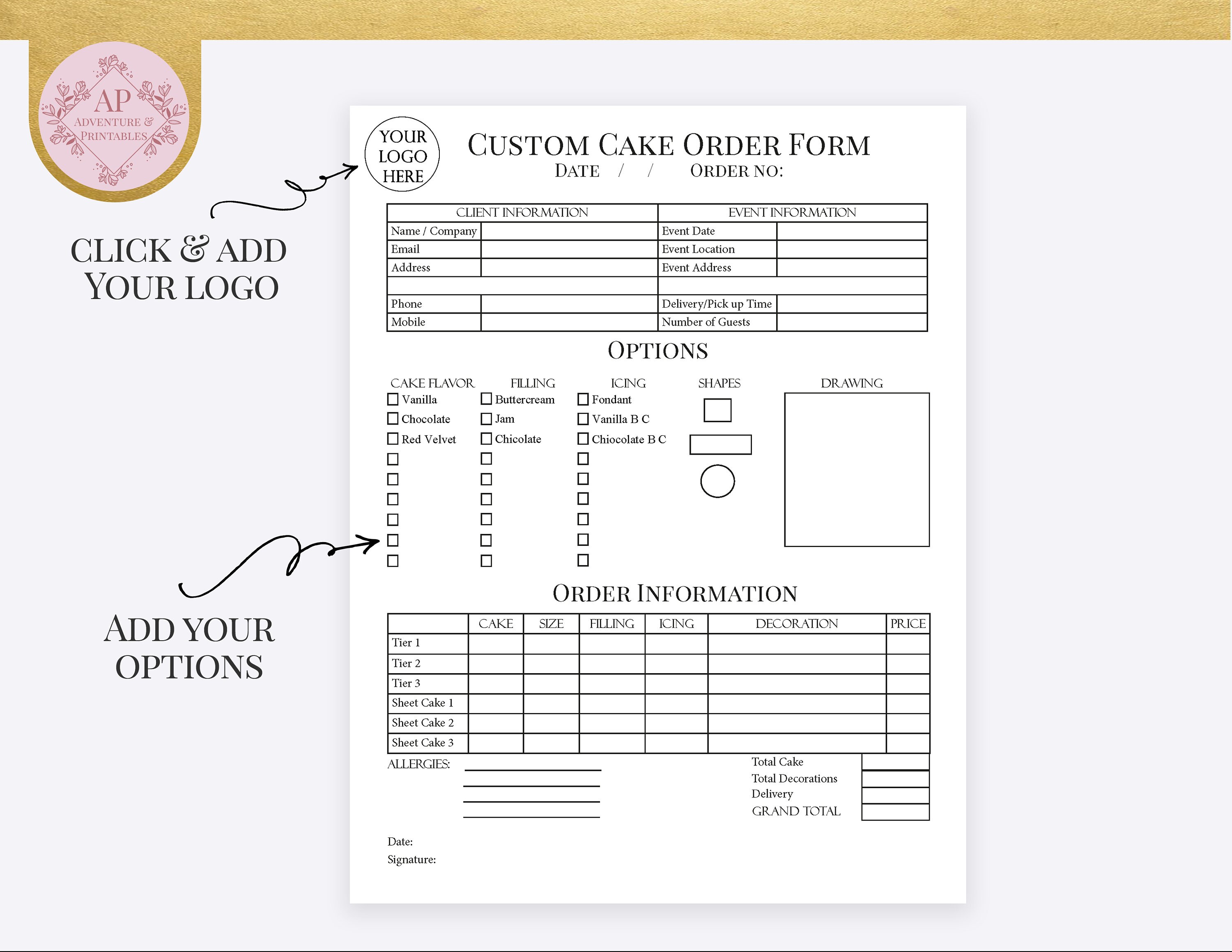 Custom Cake Order Form Bakery Forms Cake Order Form Baking - Etsy Canada