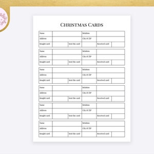 Christmas Cards Checklist, Cards to Send List, Holiday Cards List - Etsy