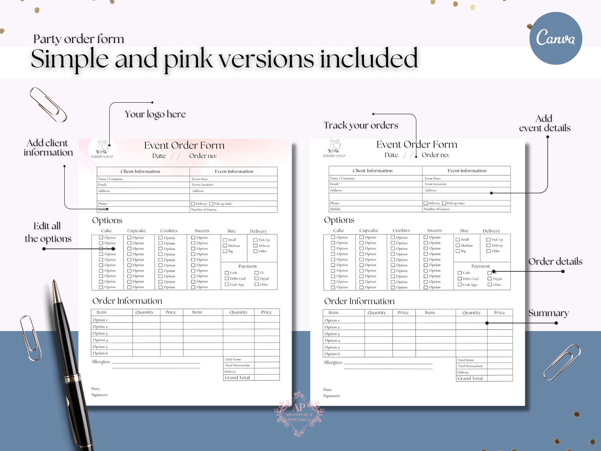 Party Cake and Sweets Order Form, Editable Bakery Forms, Cake Order ...