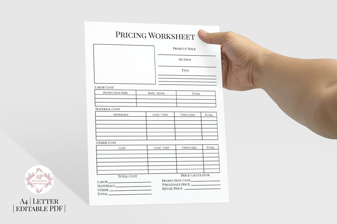Etsy Product Pricing Worksheet Etsy Business Planner Etsy - Etsy