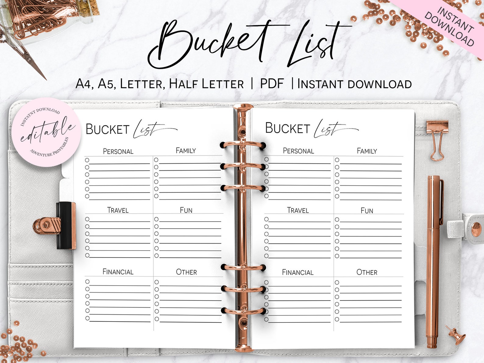 Personal Bucket List, Bucket List Planner Insert - Etsy