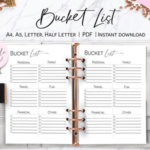 Personal Bucket List, Bucket List Planner Insert - Etsy