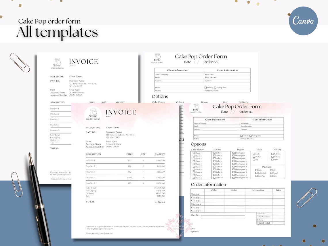 Custom Cake Pop Order Form, Bakery Forms, Cake Pop Order Form, Baking ...