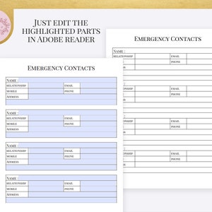 Emergency Contacts List, Editable Emergency Information List - Etsy