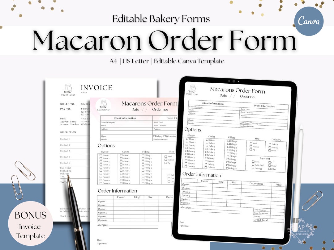 Macarons Order Form, Editable Bakery Forms, Pastires Order Form, Baking ...