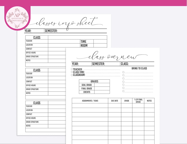 Class Information Sheet, Class Overview, Semester Overview, Collage ...