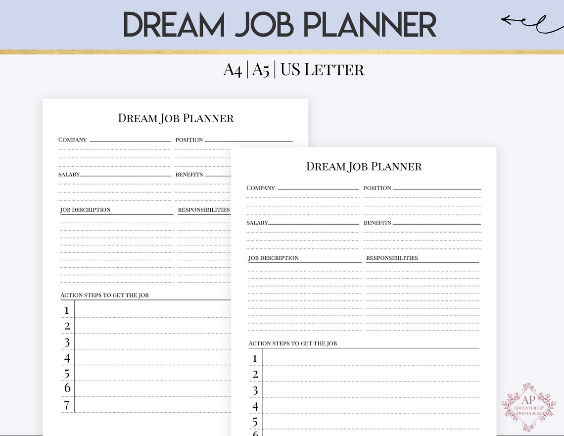 Dream Job Planner, Career Planner, Job Interview Planner - Etsy