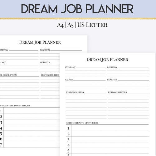 Dream Job Planner Career Planner Job Interview Planner | Etsy