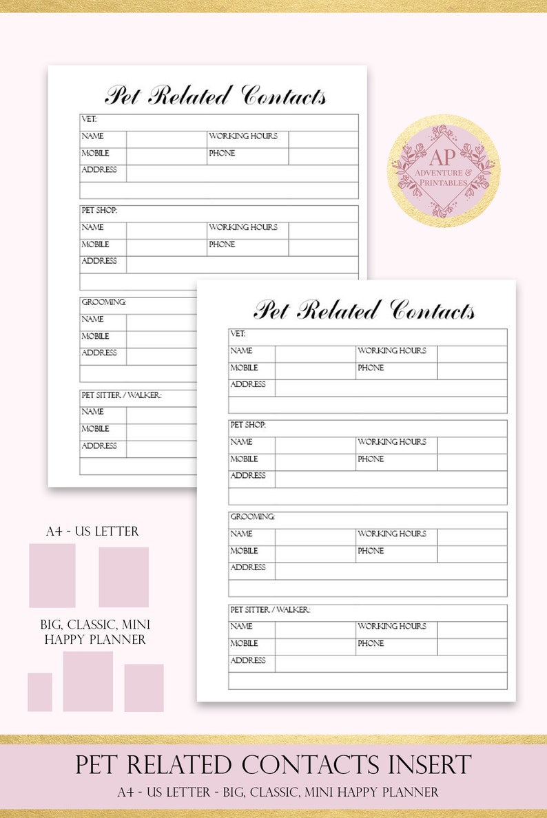 Pet Related Contacts Vet Contacts Pet sitter Contacts Pet | Etsy