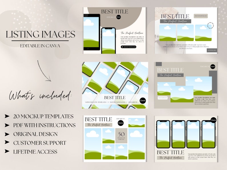 Editable Digital Product Listing Image Templates, Social Media Template ...