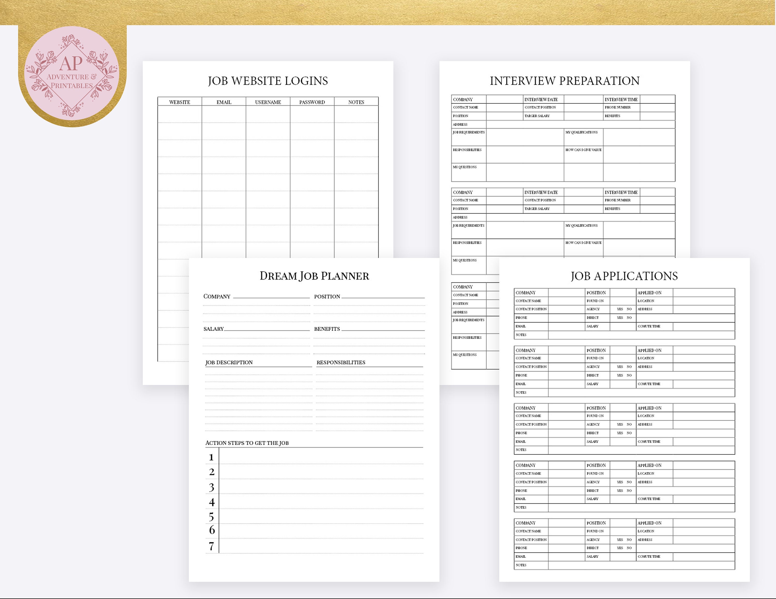 Career Planner Job Planning Insert Dream Job Application - Etsy