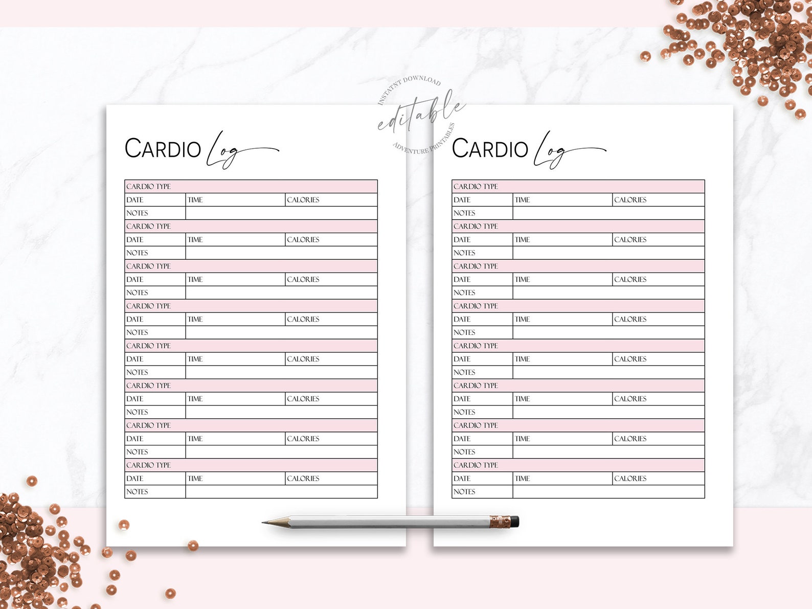 Cardio Log, Cardio Tracker, Workout Planner Printable Insert, Fitness ...
