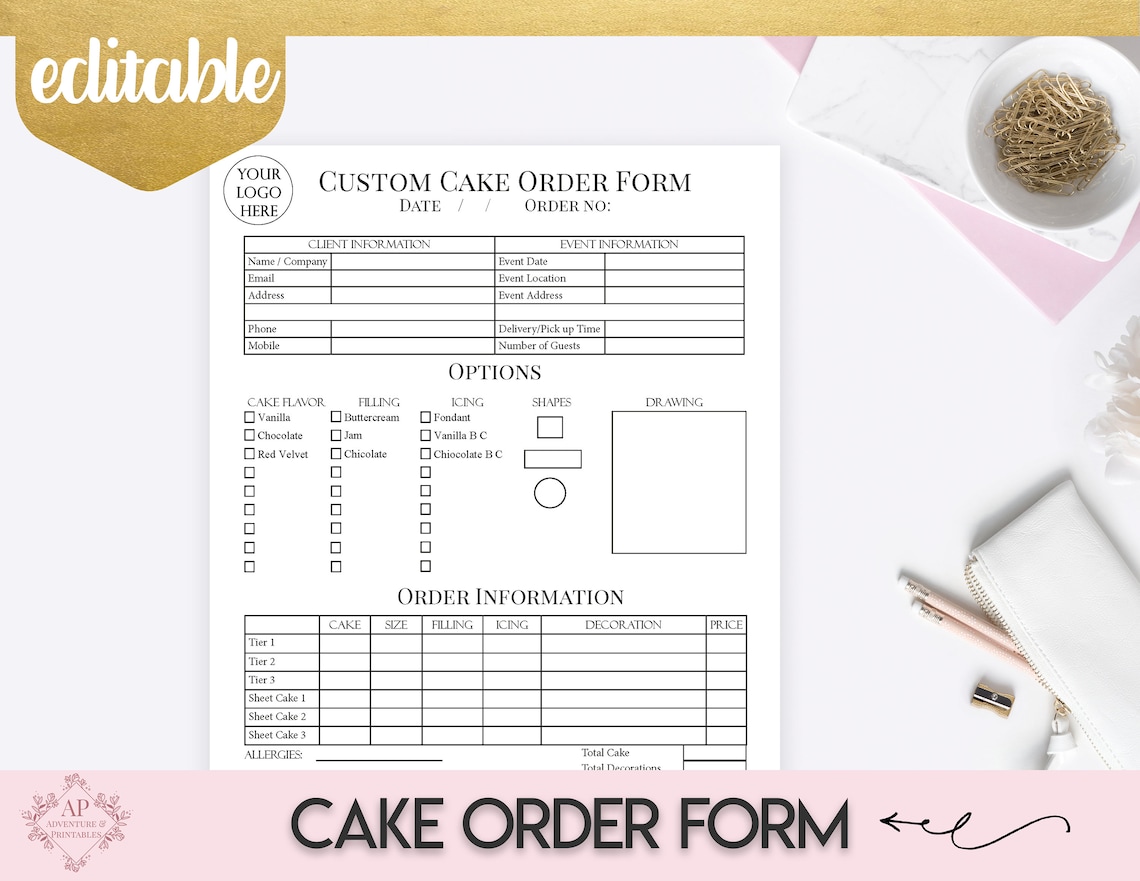 Custom Cake Order Form Bakery Forms Cake Order Form Baking | Etsy