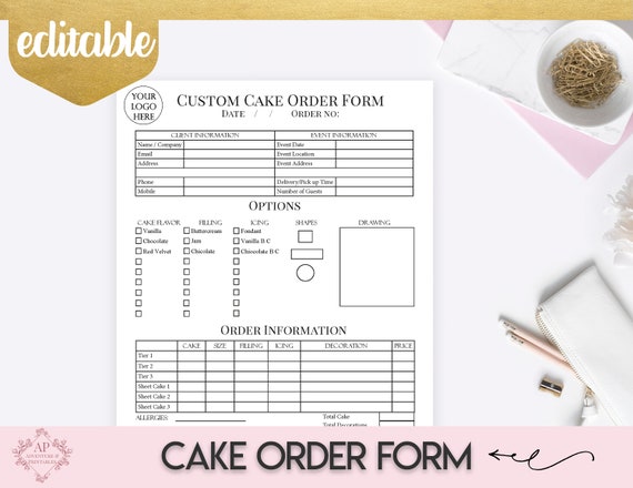 Custom Cake Order Form Bakery Forms Cake Order Form Baking | Etsy