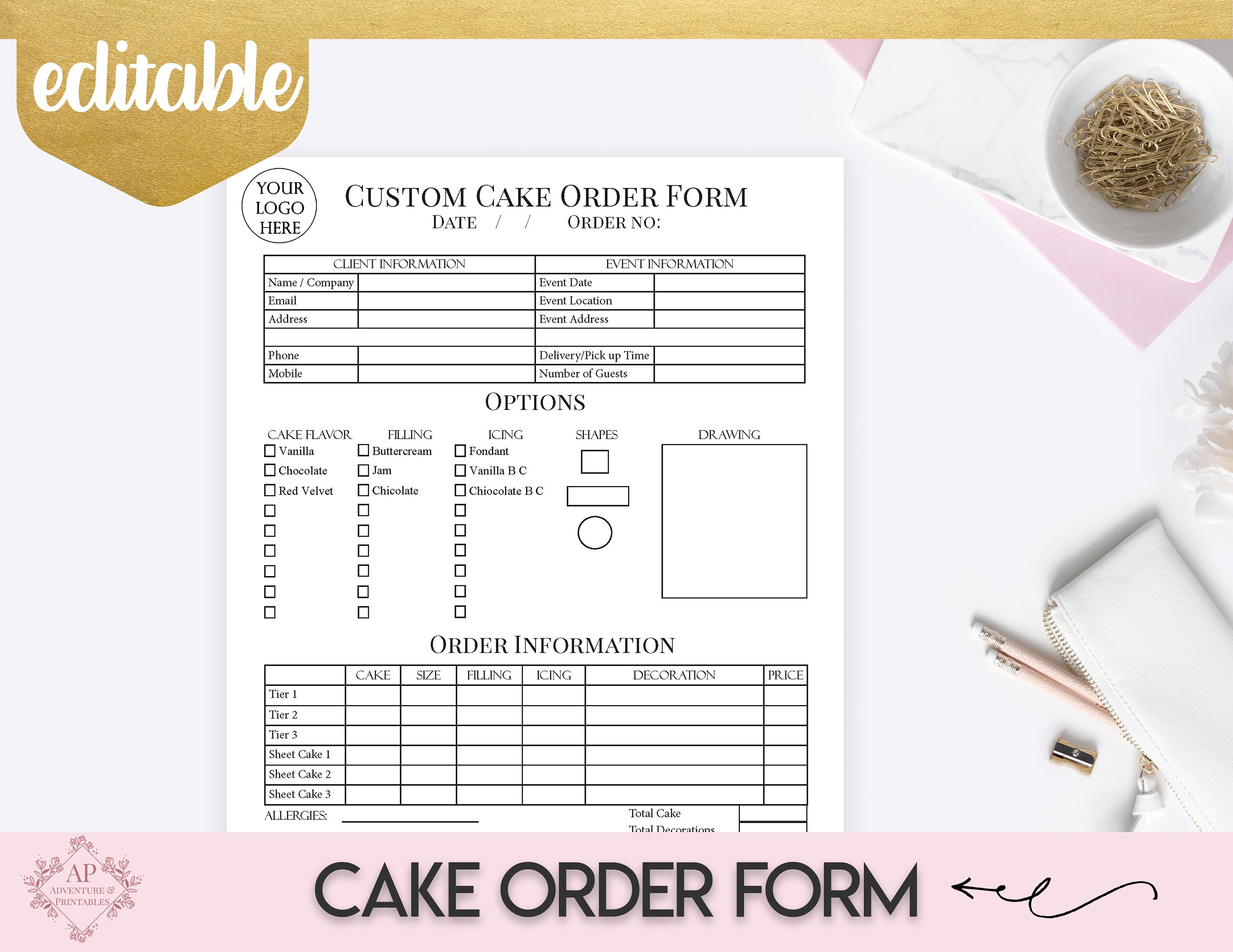 Custom Cake Order Form Bakery Forms Cake Order Form Baking - Etsy UK