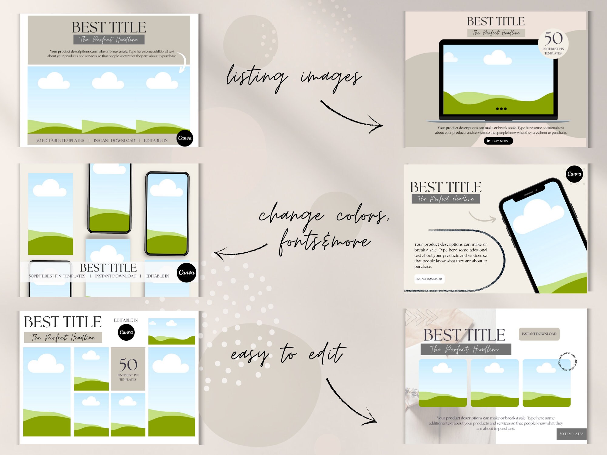 Editable Digital Product Listing Image Templates, Social Media Template ...