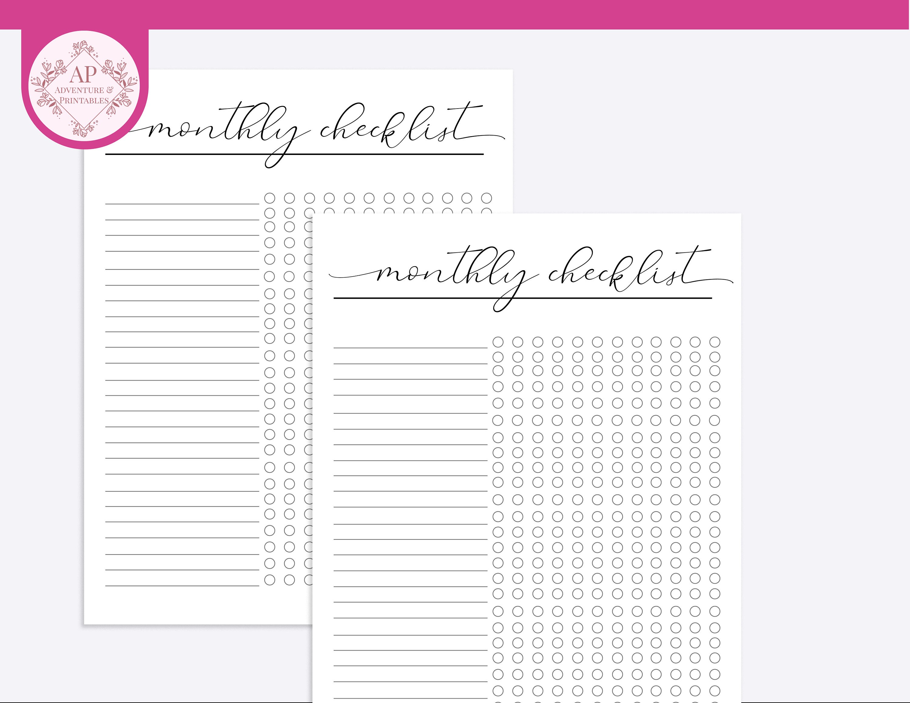 Monthly Checklist Printable Planner Insert, Yearly Tracker, Monthly ...