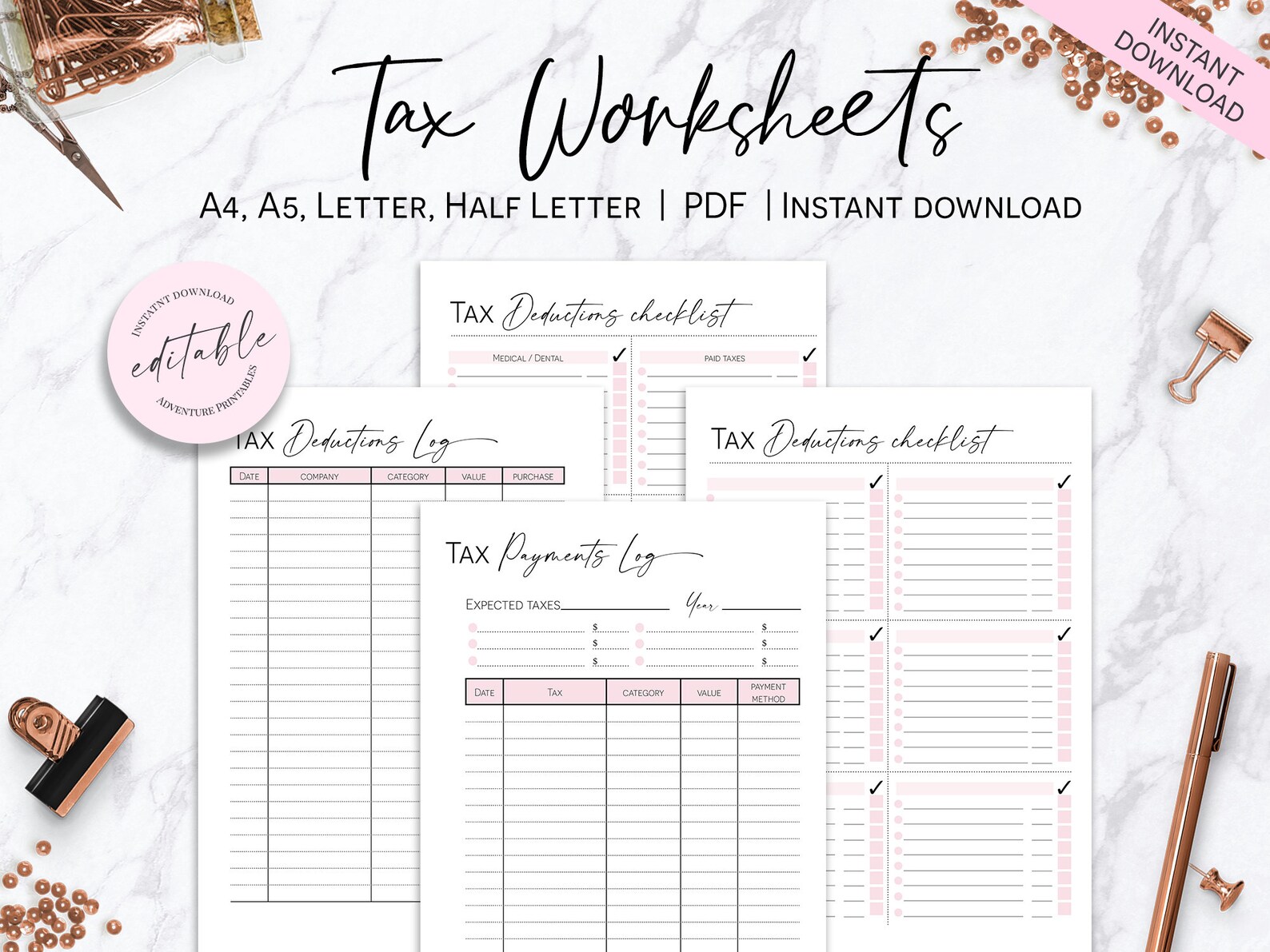 Tax Worksheets Tax Deductible Expense Log Tax Deductions - Etsy
