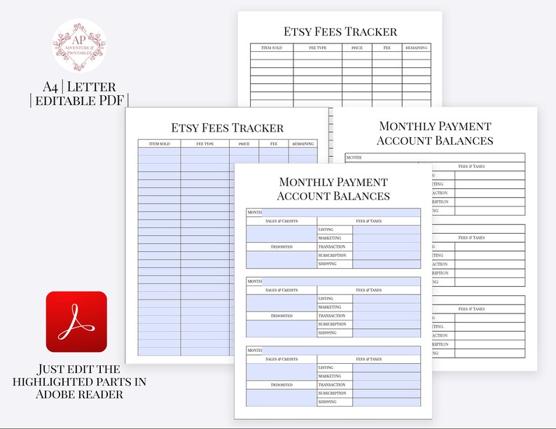 Etsy Fees Tracker and Payment Account Balance Tracker, Editable Etsy ...