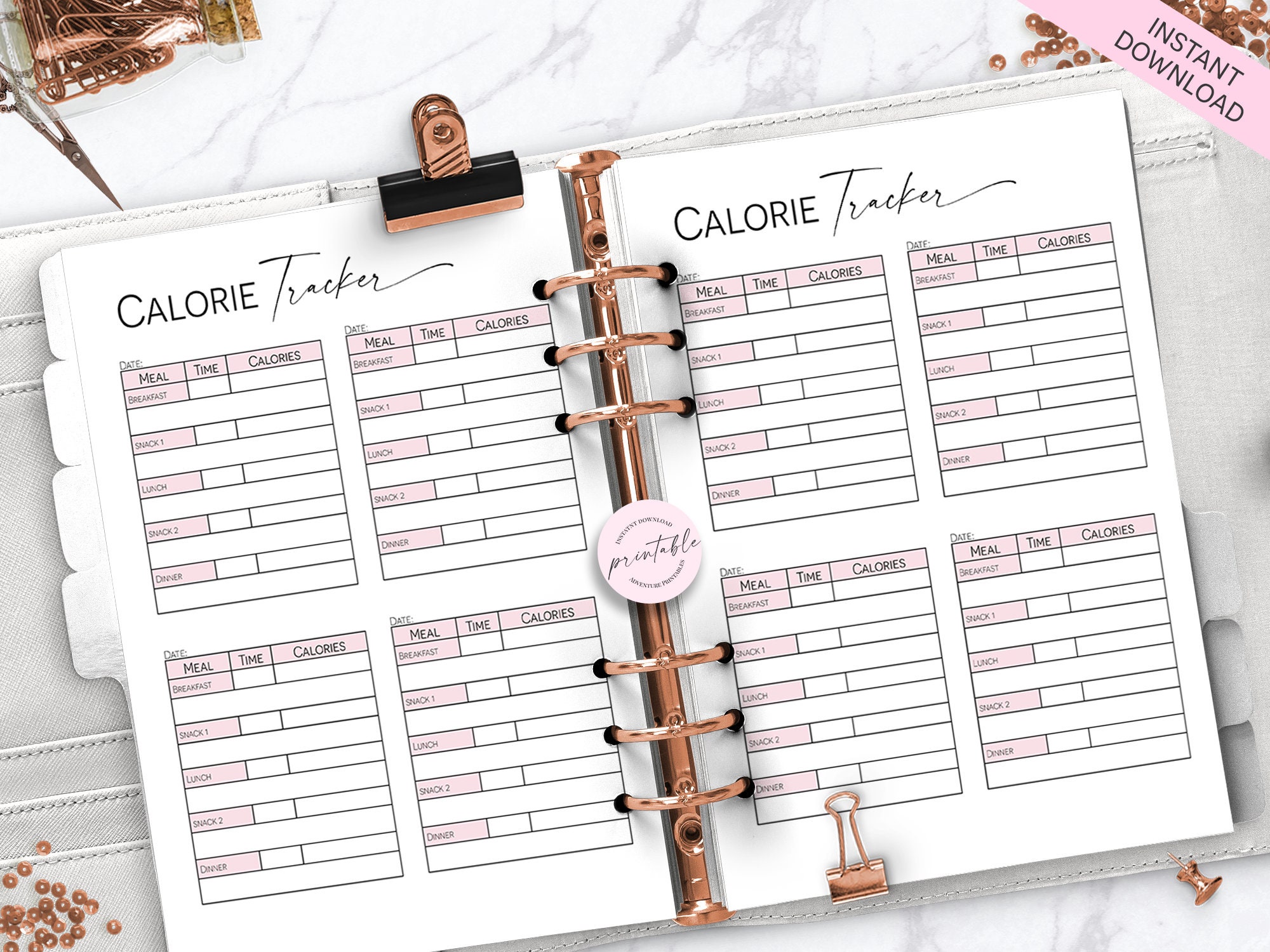 Daily Calorie Intake Tracker Printable Insert, Meal Planner Insert ...