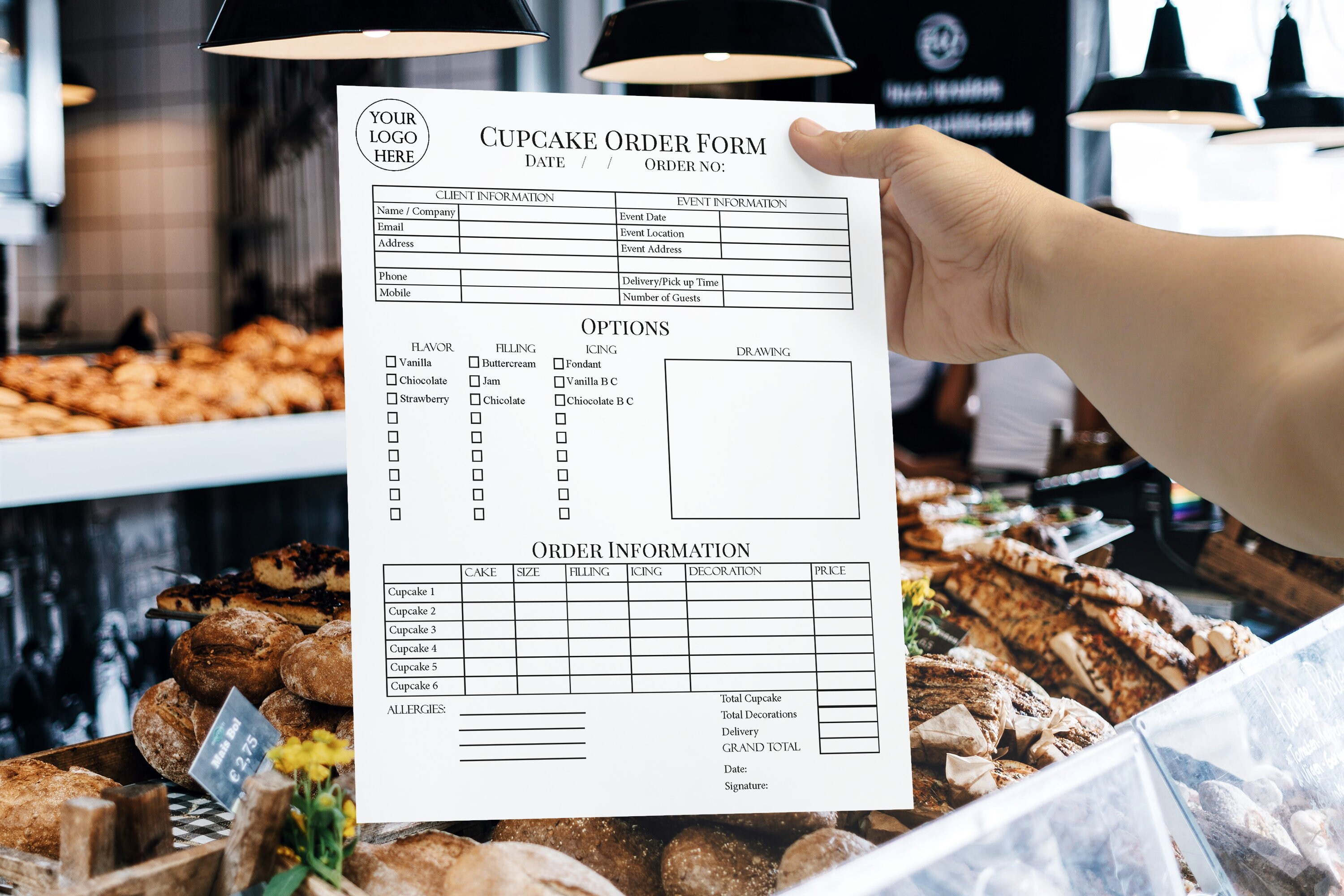 Custom Cupcake Order Form, Bakery Forms, Cupcake Order Form, Baking ...