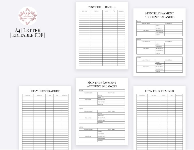 Etsy Fees Tracker and Payment Account Balance Tracker, Editable Etsy ...