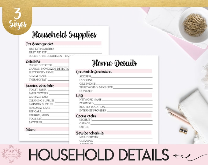 Household Details Information Sheet Home Information Sheets - Etsy