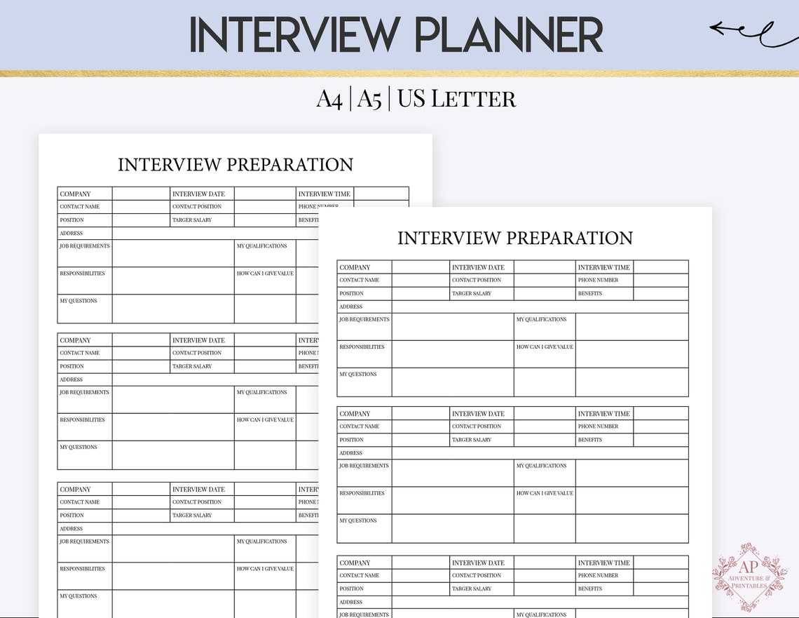 Job Interview Preparation Planner, Interview Planner, Dream Job ...