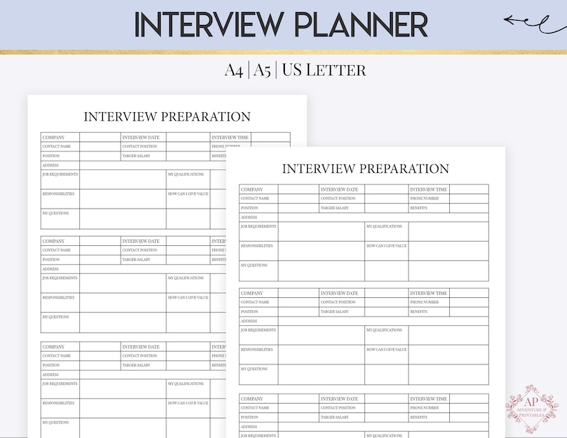 Job Interview Preparation Planner, Interview Planner, Dream Job ...