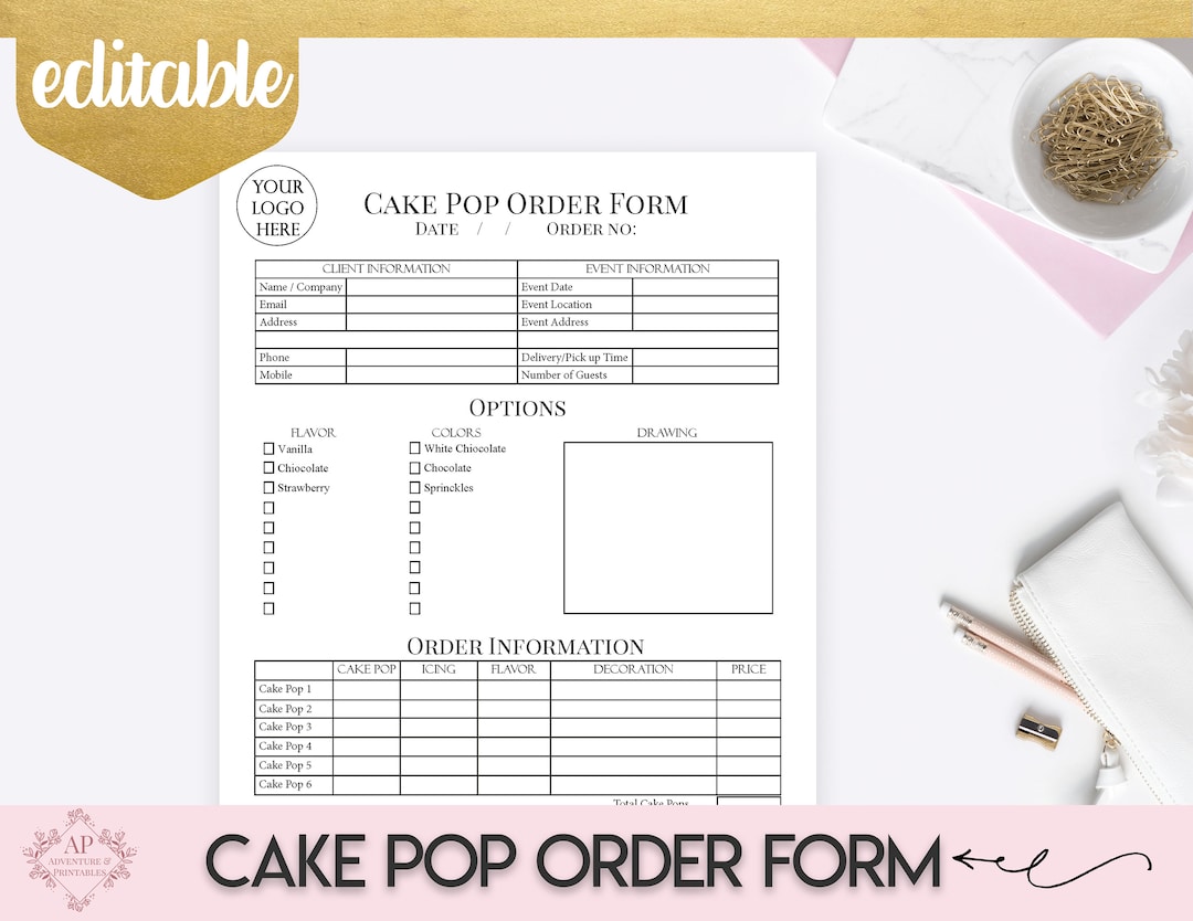 Custom Cake Pop Order Form Bakery Forms Cake Pop Order Form - Etsy UK
