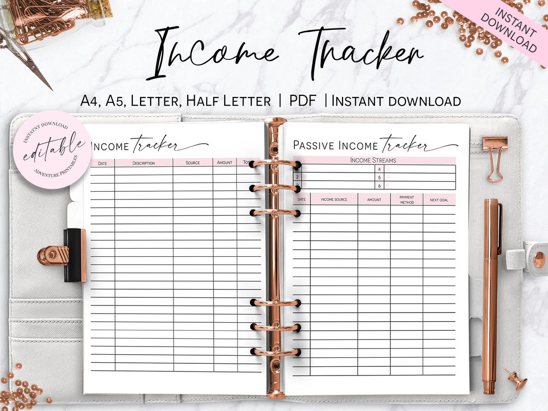 Income Tracker, Passive Income Tracker, Money Log, Paycheck Tracker ...