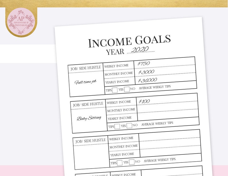 Income Goals Tracker Yearly Income Planner Insert Income | Etsy