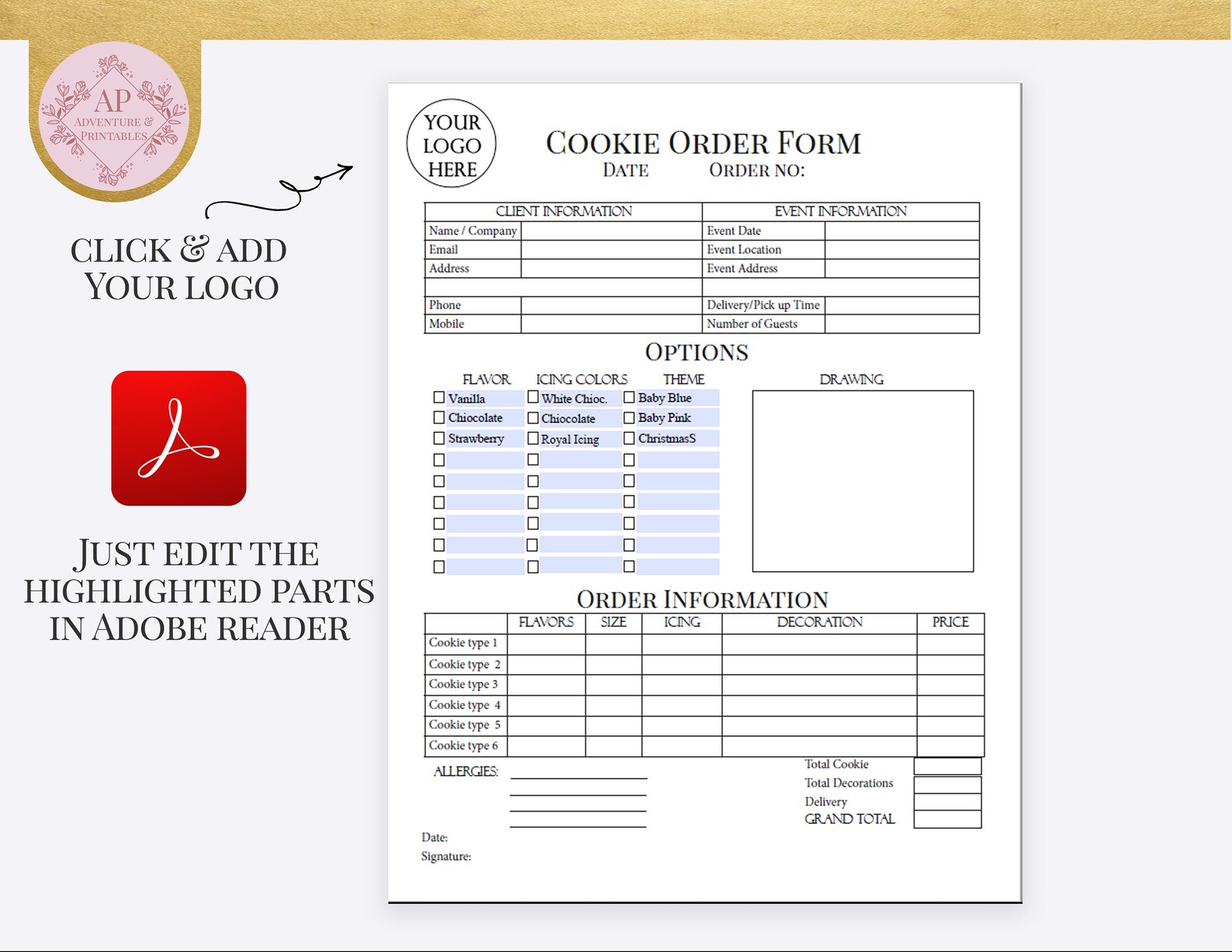 Custom Cookie Order Form Bakery Forms Cookie Order Form - Etsy