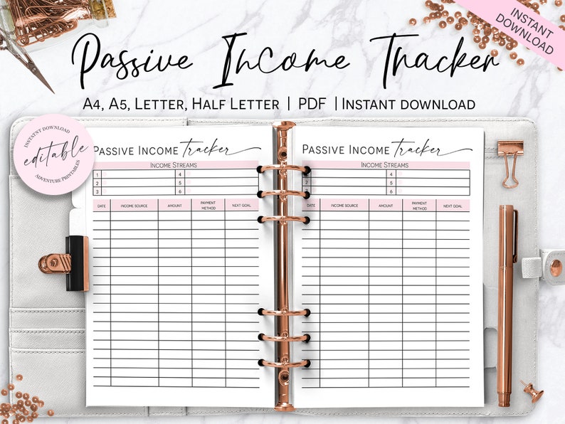 Passive Income Tracker, Monthly Passive Income Printable Page, Income ...