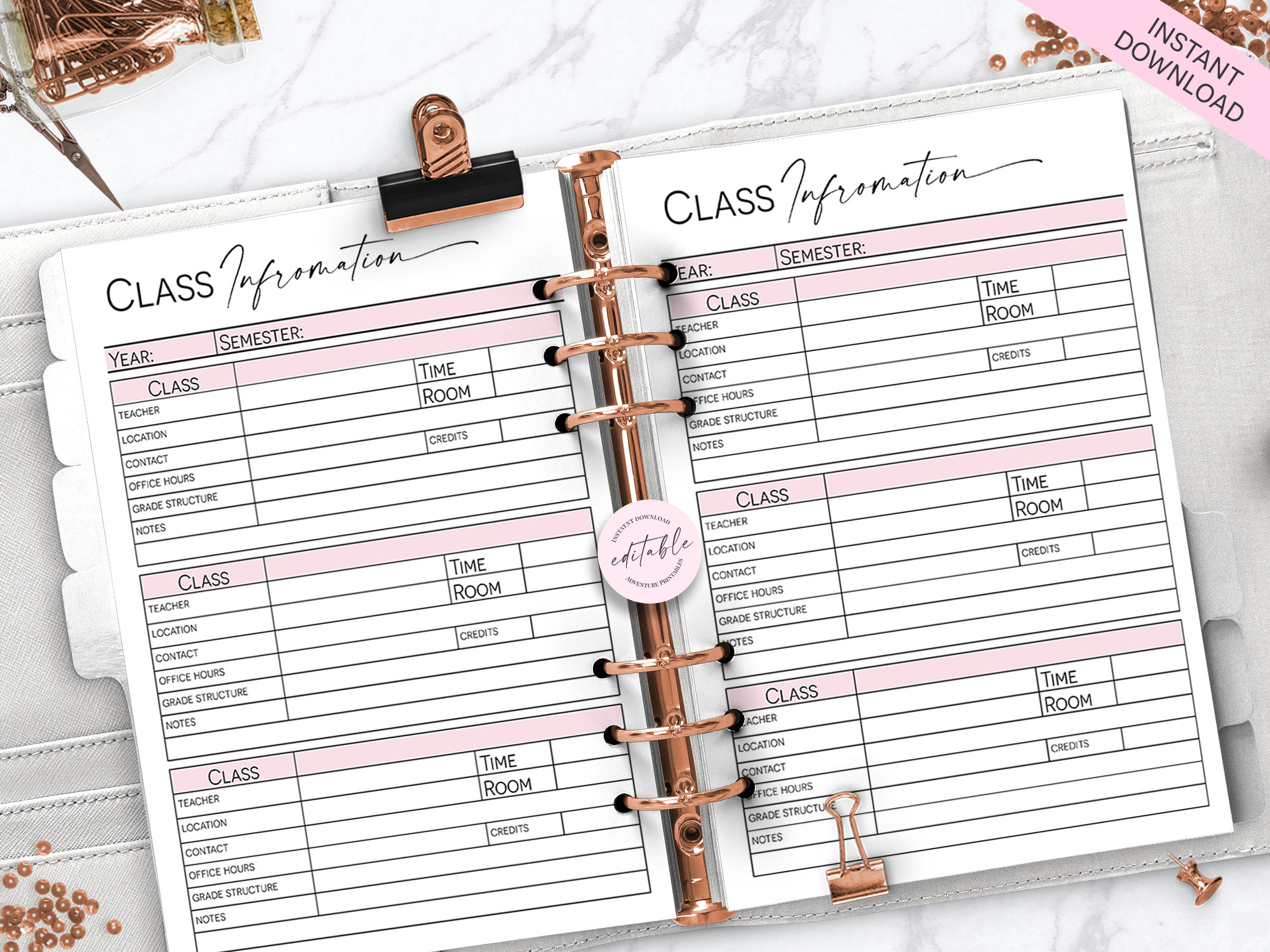 Class Information Sheet, Semester Information, Collage Classes List - Etsy