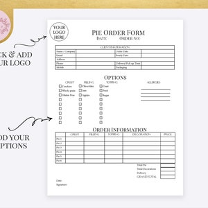 Pie Order Form, Editable Bakery Forms, Custom Pie Order Form, Pie ...