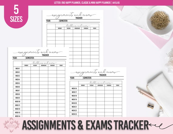 Assignments and Exams Tracker Student Assignments Planner - Etsy