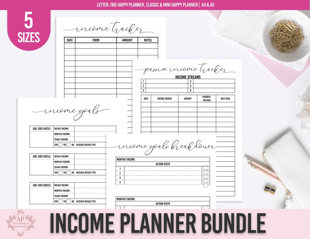 Income Goals Tracker, Yearly Income Planner Insert, Income Goals ...