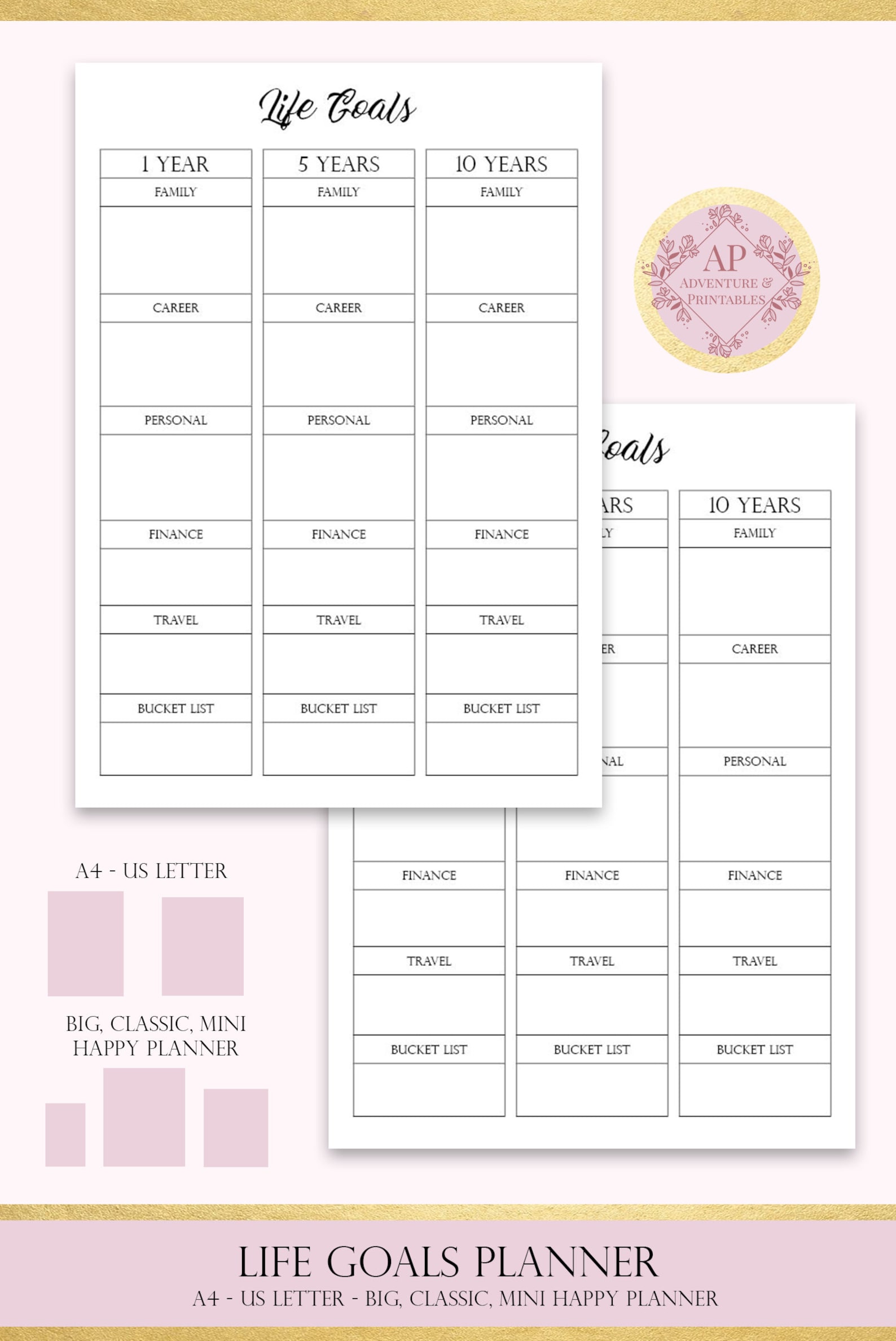 Life Goals - Printable Classic Happy Planner Page, Life Planner, Long ...