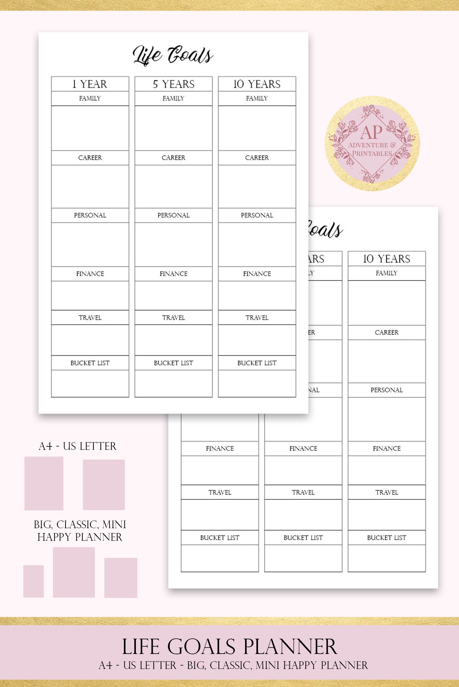 Life Goals - Printable Classic Happy Planner Page, Life Planner, Long ...